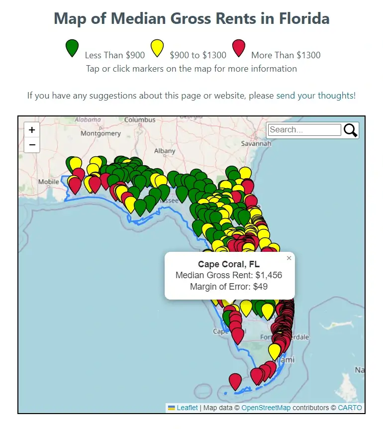 Florida Median Rental Rates for Towns and Cities