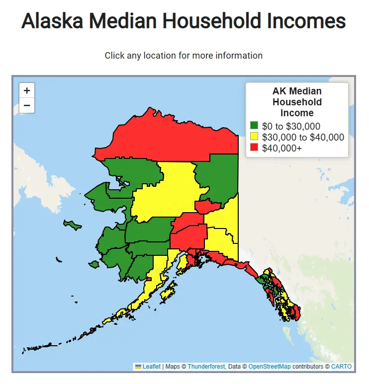 Map of Alaska Average Income by Location