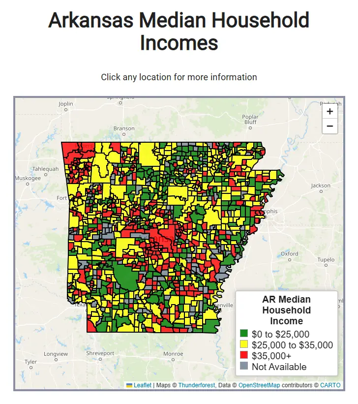 Map of Arkansas Average Income by Location