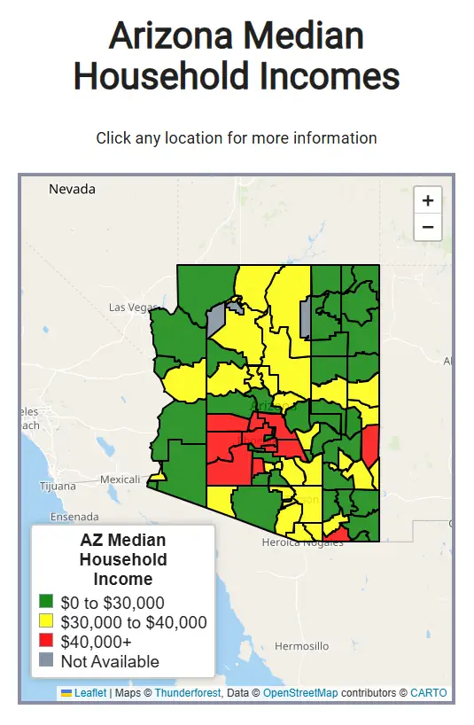 Map of Arizona Average Income by Location