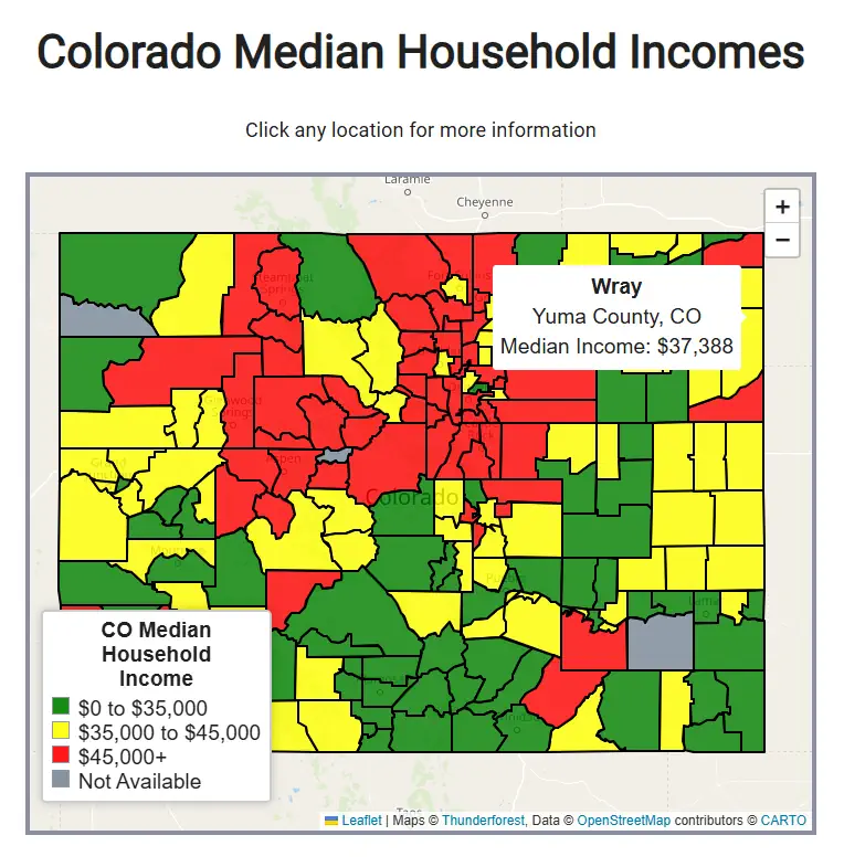 Map of Colorado Average Income by Location
