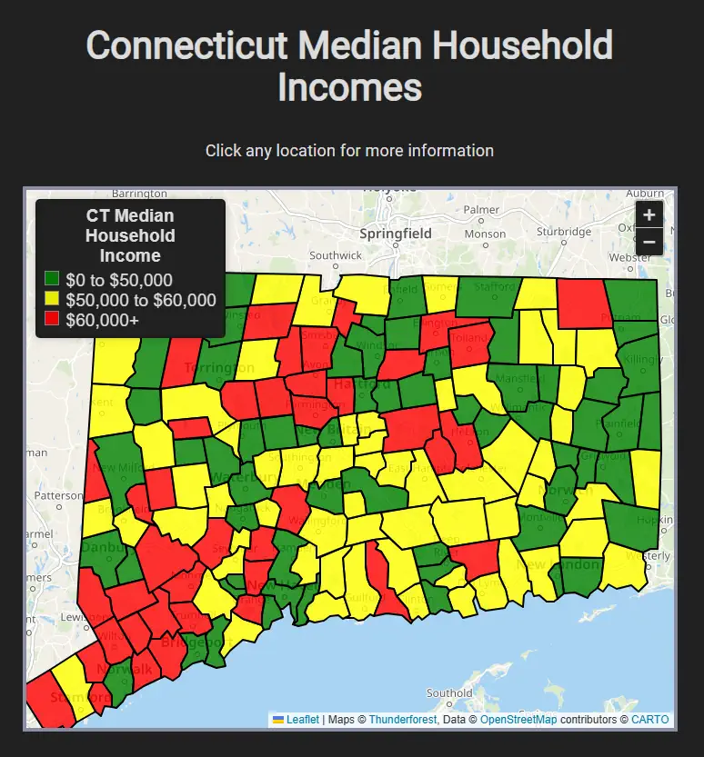 Map of Connecticut Average Income by Location