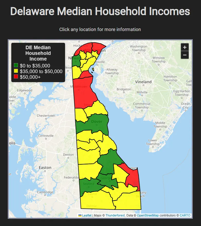 Map of Delaware Average Income by Location