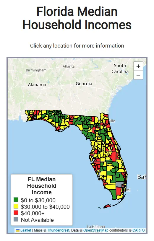 Map of Florida Average Income by Location