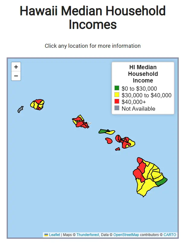Map of Hawaii Average Income by Location