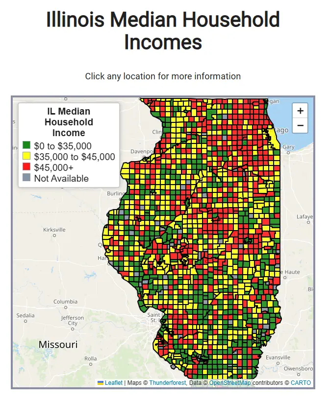 Map of Illinois Average Income by Location