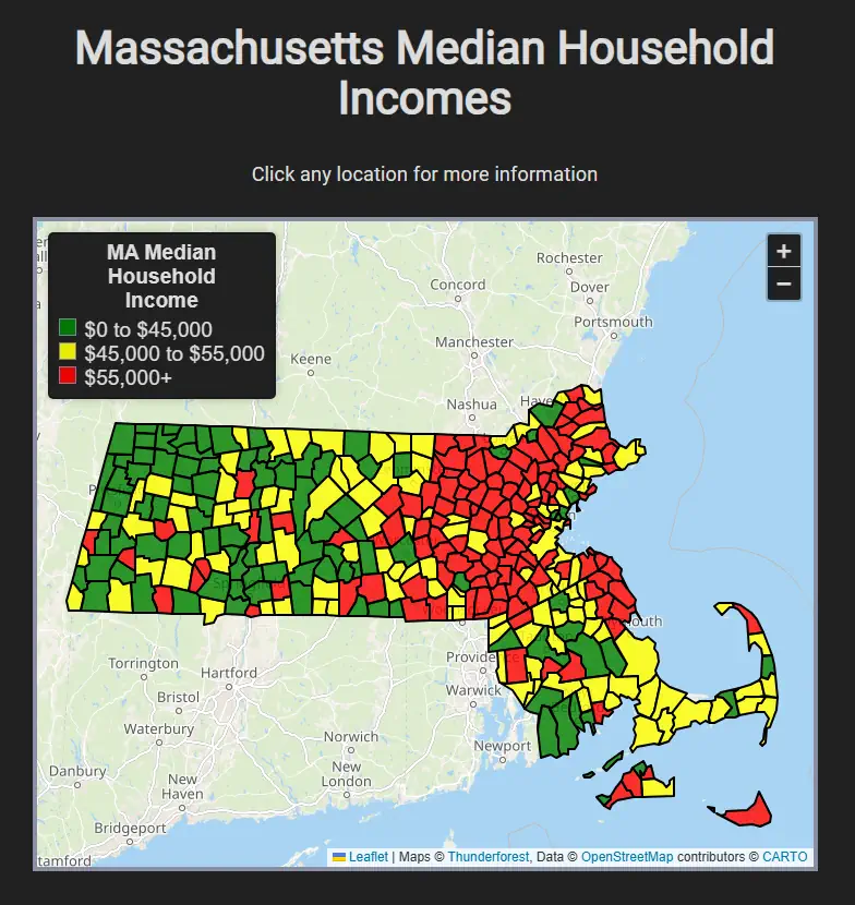 Map of Massachusetts Average Income by Location