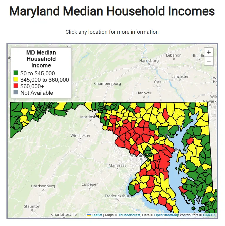 Map of Maryland Average Income by Location