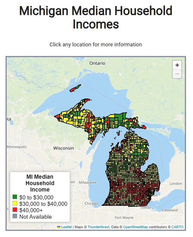 Map of Michigan Average Income by Location