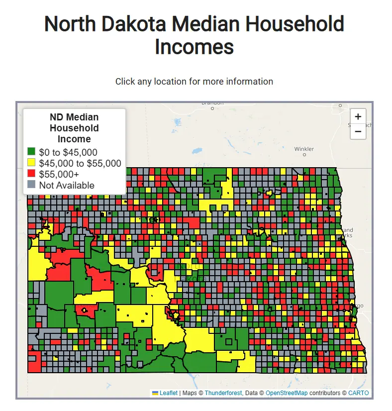 Map of North Dakota Average Income by Location
