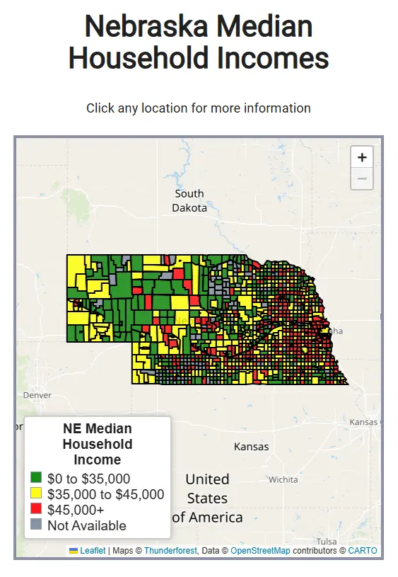 Map of Nebraska Average Income by Location