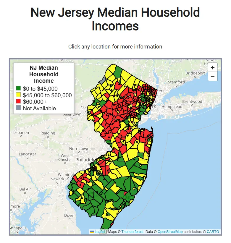 Map of New Jersey Average Income by Location