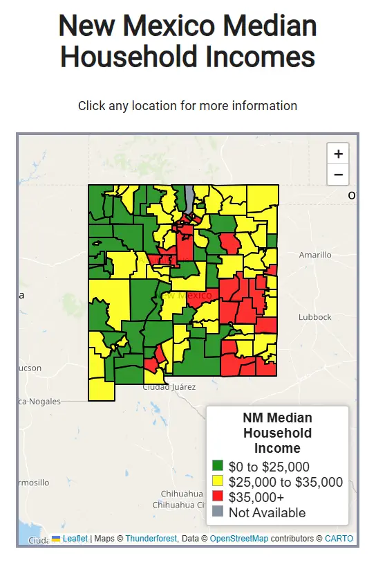 Map of New Mexico Average Income by Location