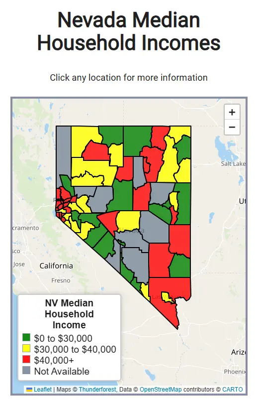 Map of Nevada Average Income by Location