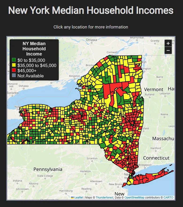 Map of New York Average Income by Location
