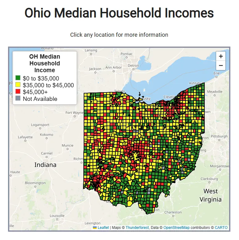 Map of Ohio Average Income by Location