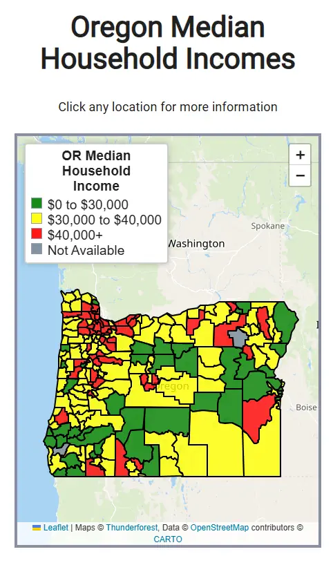 Map of Oregon Average Income by Location