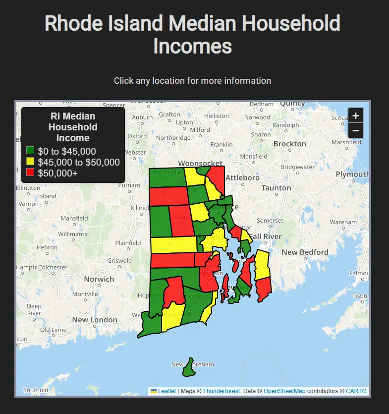 Map of Rhode Island Average Income by Location