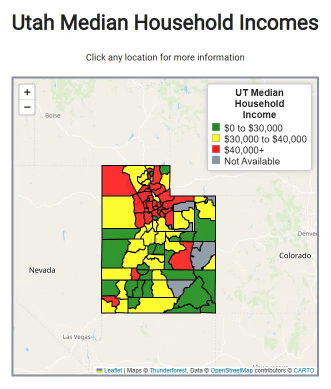 Map of Utah Average Income by Location