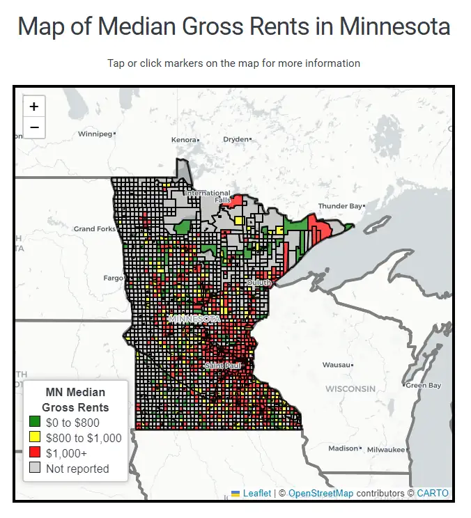 Minnesota Median Rental Rates for Towns and Cities