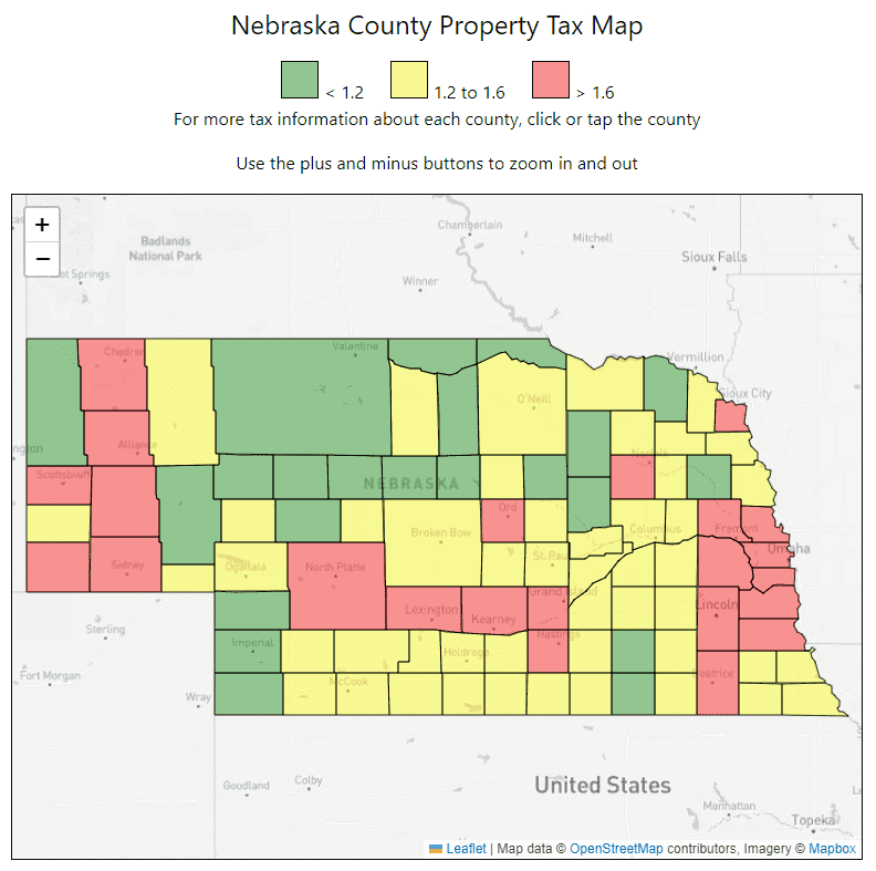 Average Property Tax Rates for All Nebraska Counties on a Map