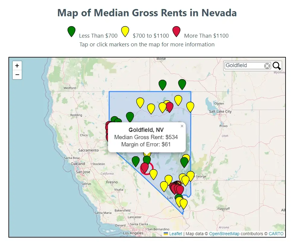 Interactive Map of Median Rental Rates for Towns and Cities in Nevada