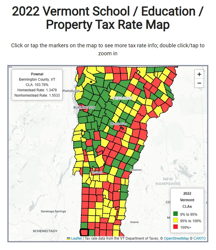 Vermont Education / 2022 Property Tax Rates by Town on a Map