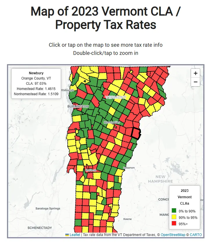 2023 Vermont Property Tax Rates by Town on a Map